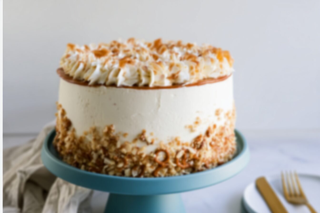 White Chocolate Caramel Pretzel Cake Recipe